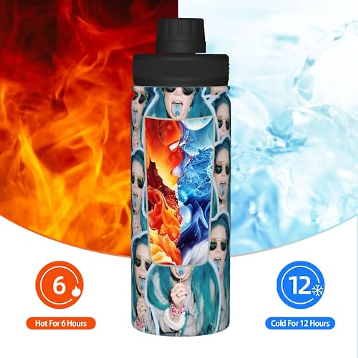 HIKTIEK Halseys Stainless Steel Insulated Tumbler Sports Water Bottle Hot and Cold Travel Cup 18oz
