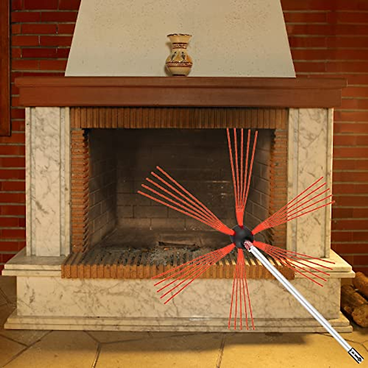 VEVOR Chimney Sweep Kit 20FT Length, Chimney Brush Kit with 6 Nylon Flexible Rods, Rotary Chimney Cleaning Kit Driven by Drill, Chimney Cleaning Tool Kits for Sweeping Fireplace Flue