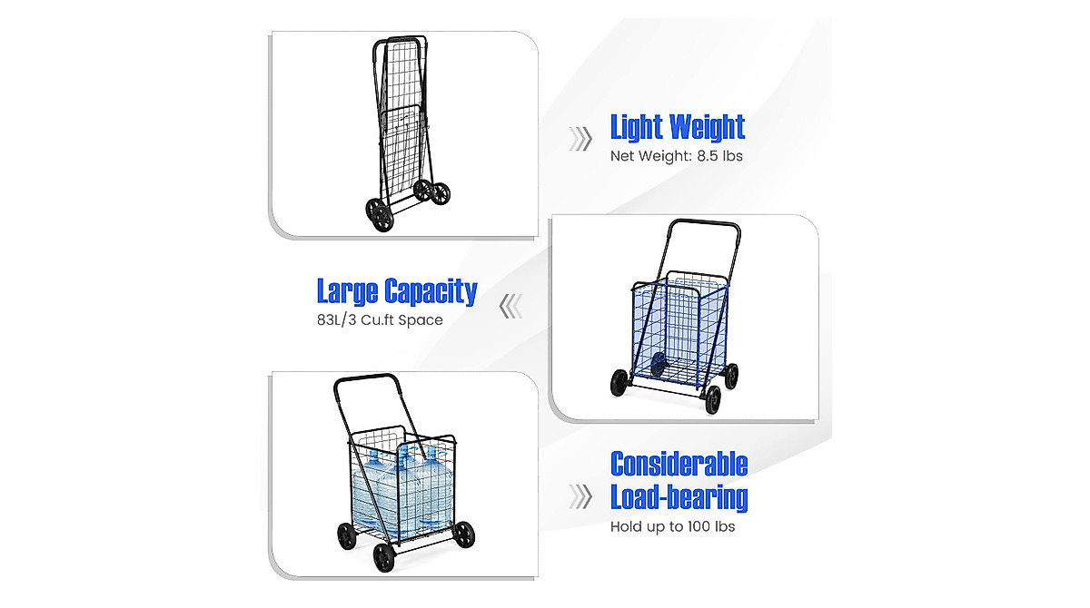 COSTWAY Heavy-Duty Folding Shopping Cart - 100 lbs Capacity