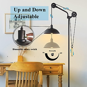 LeeZM Dimmable Industrial Floor Lamp for Living Room,Rustic Farmhouse Floor Lamps with Pulley System, Modern Reading Pole Task Lamp, Vintage Arched Tall Standing Lamp for Bedroom Office, Deep Bronze