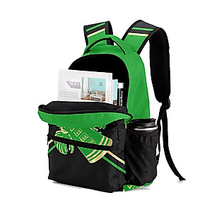 BigBigift Cheer Green Black Cheerleaders Backpack Shoulder Shopping Bag Travel Casual Bags with Name Text, 12.2(L)x5.9(W)x16.5(H)inch