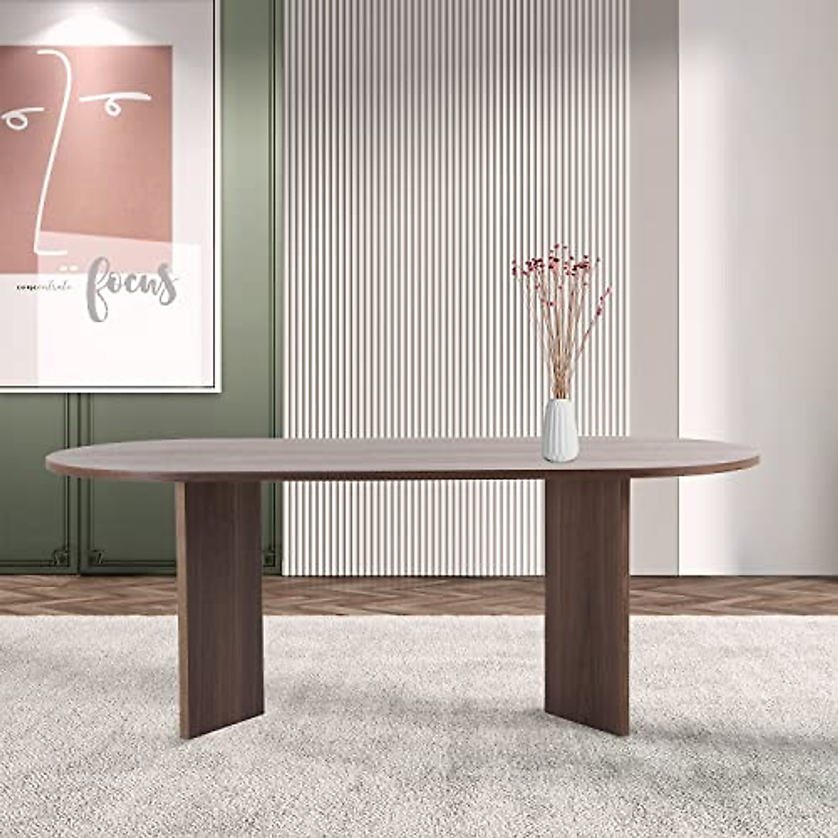 kevinplus 78'' Mid Century Modern Dining Table for 6, Oval Wooden Dining Table Dinner Table for Kitchen Living Room Office, Easy Assembly, Walnut