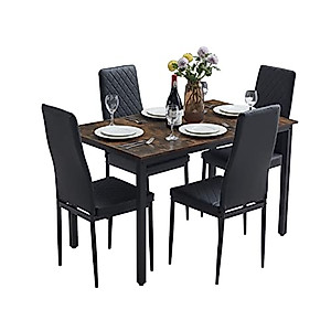 Tassullo Dining Table and Chair Set for 4, 47 Inch MDF Tabletop Kitchen Table Set with High Back PU Leather Chairs, Nesting for Space Saving (Table & Chair Set)