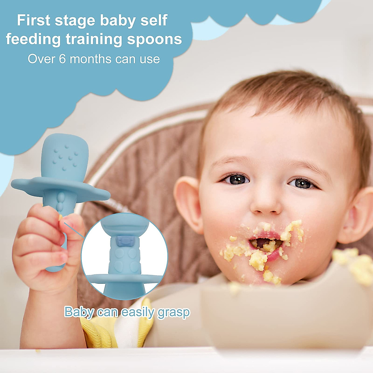 HIWOOD Baby Led Weaning Spoons | First and second Stage Self Feeding Toddler Utensils Set | BPA Free barrier Anti-Choke Baby Silicone Spoon | For Ages 6 Months+ | 3PK