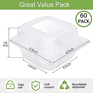 60Pcs Clear Take out Containers,Plastic Hinged Food Container,Clear Cake Containers Square,Disposable Clamshell Dessert Container with Lids for Salads Sandwiches Hamburger Dessert (5.3x4.7x2.8 in)