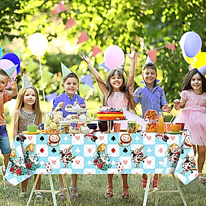 Adirasenotek 3Pcs Wonderland Party Tablecloths,Tea Praty 87" Lx51 W Rectangular Plastic Table Covers,Kids' Party Disposable Tablecloths for Decoration,Birthday Party,Baby Showers