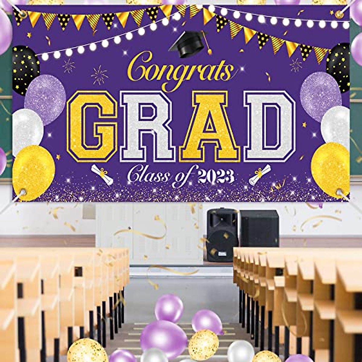 Aigybobo 2023 Graduation Party Decorations -78.7"x40" Graduation Banner, Class of 2023 Graduation Decorations Party Supplies, Gongrats Grad Photo Booth Props for Home Indoor & Outdoor (Purple)
