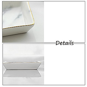 SOCOSY Marble Ceramic Ring Dish Jewelry Dish Ring Holder Jewelry Tray Organizer with Golden Edged Home Decor Wedding Gift (Marble, Medium)