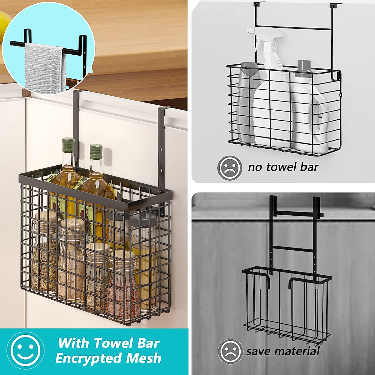 BESTTOOL Kitchen Organization, Kitchen Cabinet Door Organizers and Storage Holder with Towel Bars, Cabinet Door Storage for Cutting Board, Foil, Plastic Wrap, Baking Sheet, Cookie Sheet