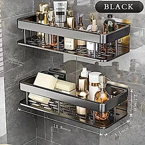 Shower Caddy, Stainless Steel Bathroom Organizer, Black Shower Shelf with 2 Hooks, No Drilling Shower Organizer for Bathroom Storage (Black-4 Pack)