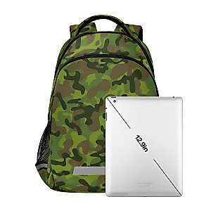 MNSRUU School Backpack with Chest Strap, Camouflage Green Laptop Backpack, Travel Hiking Backpack for Boys Girls, Rucksack, Knapsack