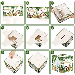 51 Pieces Woodland Baby Shower Card Box and Advice Cards, Diaper Raffle Game Box Tickets, Animals Safari Creatures Party Decorations for Baby Shower, Birthday, Gender Reveal (Jungle Animal Theme)