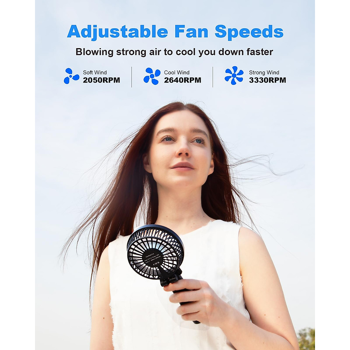 TriPole Handheld Fan Portable Mini Fan, 3 Speeds Foldable Small Personal Fan, Rechargeable USB Desk Fan, Powerful Hand Held Fan Battery Operated for Travel Outdoor Makeup Gifts, Black, 4.2” Fan Cover