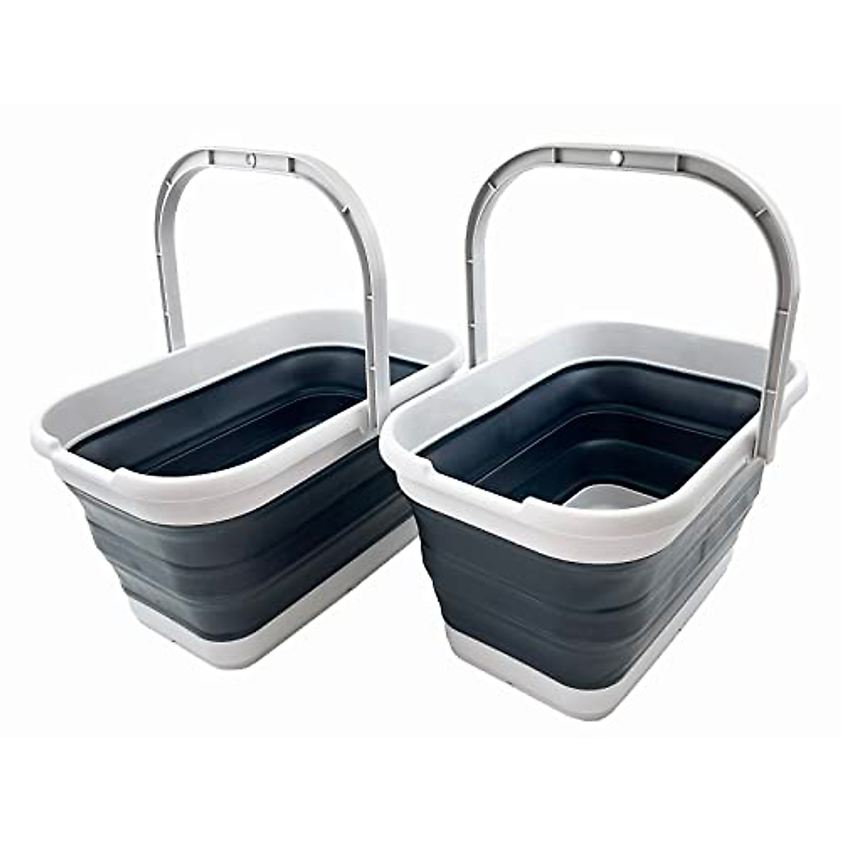 SAMMART 12L (3.1 Gallon) Collapsible Rectangular Handy Basket/Bucket (Slate Grey (Set of 2))