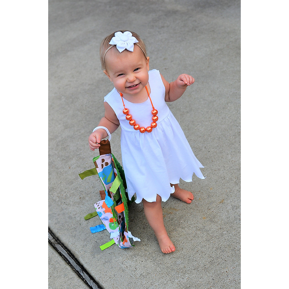 Baby Sensory, Security & Teething Closed Ribbon Tag Lovey Blanket with Minky Dot Fabric: 14X18 (Dinosaurs)