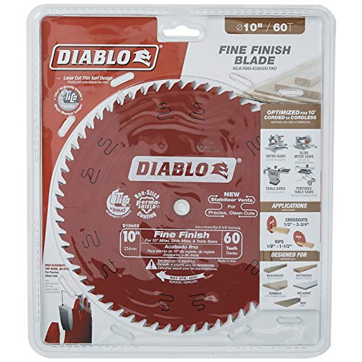Diablo by Freud D1060X 10" x 60 Tooth Fine Finish Saw Blade