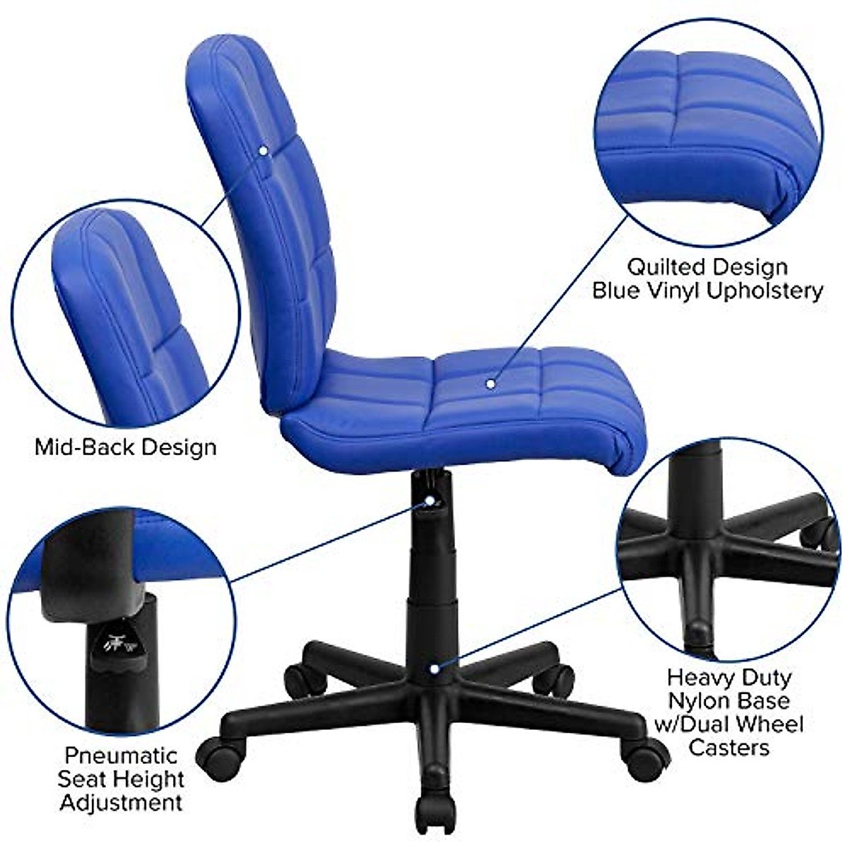 Flash Furniture Mid-Back Blue Quilted Vinyl Swivel Task Office Chair