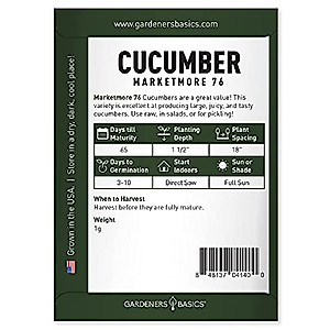 Cucumber Seeds for Planting - Marketmore 76 - Cucumis sativus Heirloom, Non-GMO Vegetable Variety- 1 Gram Seeds Great for Outdoor Gardening by Gardeners Basics