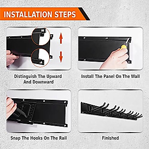 Charmount 18 Pcs Garage Storage Organization Wall Mount,96 Inch Adjustable Yard Garden Tool Organizer With 12 Heavy Duty Hooks,Tracks Max Load 1200lb