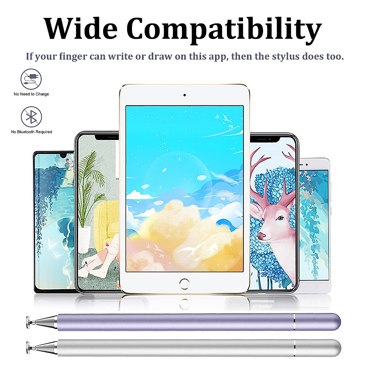 Stylus Pen for iPad, LUNTAK Stylus Pens for Apple/iPhone/Ipad pro/Mini/Air/Android/Microsoft/Surface All Capacitive Touch Screens Universal with 4 Replacement Tips (2 Pcs, Purple and Silver)