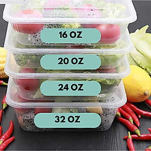 FAMASTON Food Storage Containers Rectangular with Lids 16oz Freezer Deli Cups BPA-Free Leakproof Clear Takeout Container Meal Prep Microwavable, Airtight Lids - 12 Pack