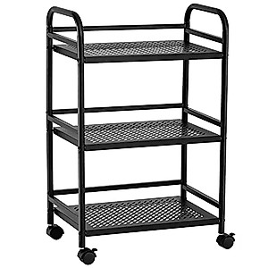 HDANI 3 Tier Rolling Cart,Heavy Duty Multifunctional Metal Frame-Supports 40 Lbs Per Tier,Rolling Cart with 2 Lockable Wheels for Office,Home,Bedroom,Kitchen,Bathroom (Black)
