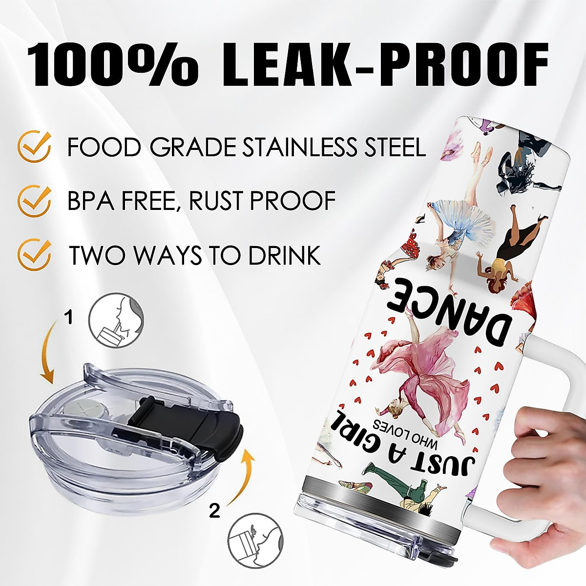 Dance Gifts for Girls, 40oz Dance Tumbler with Lid, Dance Teacher Gifts, Dance Team Gifts, Girl Dancer Gifts, Christmas Birthday Gifts for Dance Lovers Women, Just a Girl Who Loves To Dance Cup