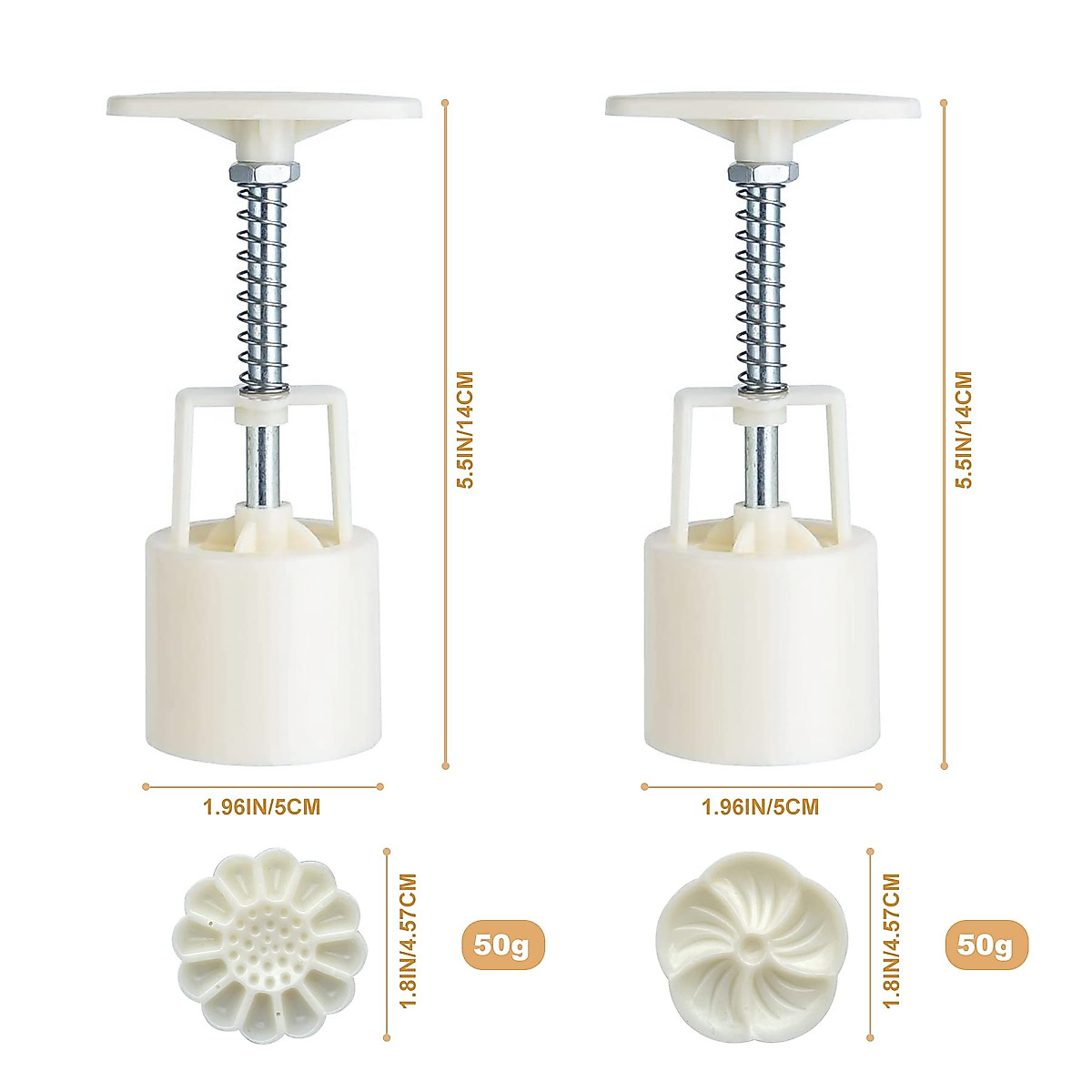 LIUDHPSP Moon Cake Mould Set,Includes12 pcs Sakura flower pattern base and 2 Pieces Bath Bombs Press,Mid Autumn Festival DIY Hand Press Cookie Stamps Pastry Tool Moon Cake Maker(50g) White L