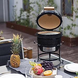 AUPLEX 13" Kamado, Ceramic BBQ Charcoal Grill, Mini Portable Clay Smoker Oven Barbecue Grill for Backyard, Balcony