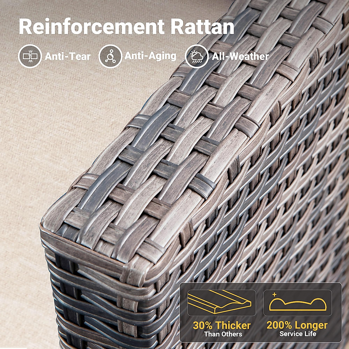 ovios 6 Pieces Patio Furniture Set with Square Fire Pit Table, Swivel Rocking Chairs, Loveseat, Outdoor High Back Wicker Rattan Conversation Set for Deck Porch, Beige