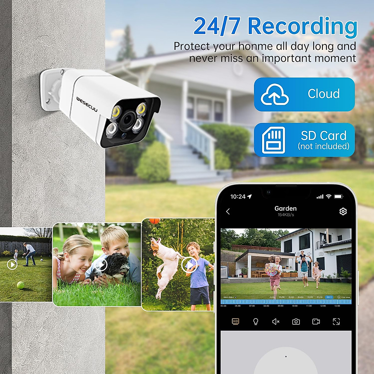 WESECUU Poe Security Camera System, 4K CCTV Camera Security System 4pcs IP Home Security Cameras Outdoor, 2-Way Talk, Human Detection, with 1TB HDD for 24-7 Recording Home Kits