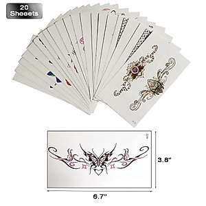 Maripabon Sexy Lace Temporary Tattoos 20 Sheets Large Flowers Butterfly Navel Tattoo Stickers Bust Stomach Butt Legs Arms Lower Back Fake Waterproof Tattoos for Women Girls