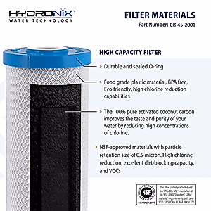 Hydronix CB-45-2001 Whole House, Commercial & Industrial NSF Coconut Carbon Block Water Filter, 4.5" x 20" - 1 Micron