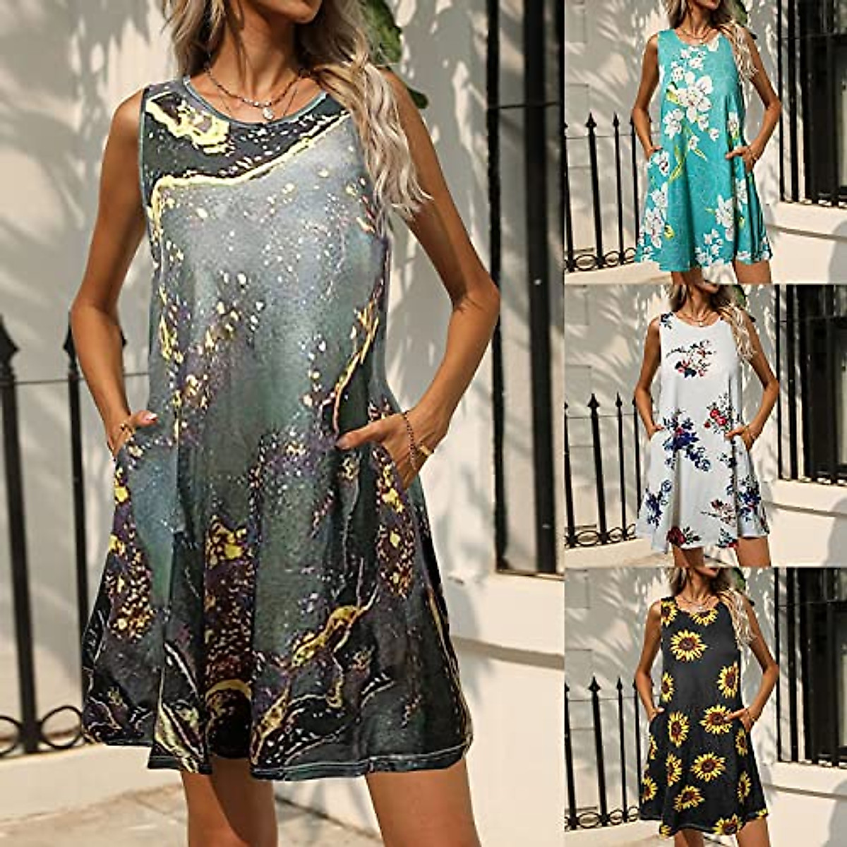 Cnebo Formal Dresses for Women 2023 Women's Summer Loose Tassel Sleeveless Printed Dress Black