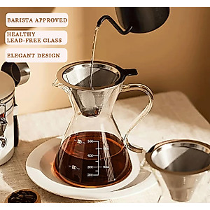 COFISUKI Pour Over Coffee Maker - Elegant Drip Coffee Maker with Reusable Stainless Steel Filter/Dripper, Lead-Free Borosilicate Glass Coffee Carafe for 1-4Cup (500ml/17oz)