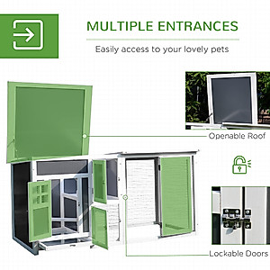 PawHut 63" Outdoor Chicken Coop Wooden, Chicken Cage with Run Area, Nesting Box, Hen House with Waterproof Roof, Removable Tray