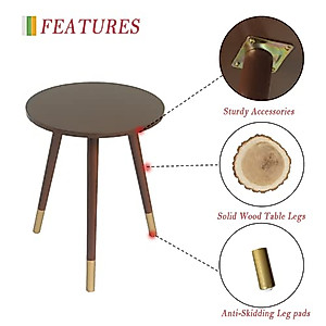 AWASEN Small Side Table, Modern End Table Round, Coffee Table for Bedroom Living Room Small Space, Easy Assembly, 16''Dx 19.5''H (Brown & Gold)