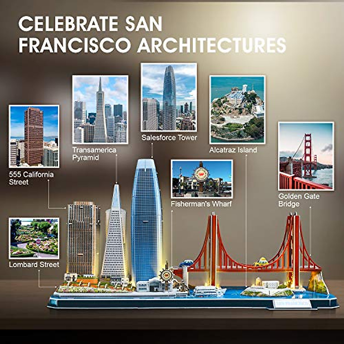 CubicFun 3D Puzzles for Kids Ages 8-10 LED San Francisco Cityline, Arts and Crafts for Kids Ages 8-12 STEM Projects for Kids Ages 8-12 Gifts for 8 Year Old Toys for 8 Year Old Girls Architecture