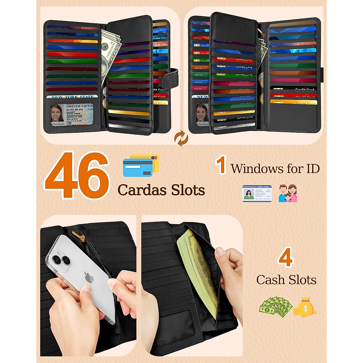 Bistup 【46 Slots Credit Card Holder for Women Ladies Female Teen Girls Rfid Genuine Leather Cardholder Large Capacity Size Big Billfold Wallets Skeleton Mushroom Cute Girly Aesthetic Print Unique