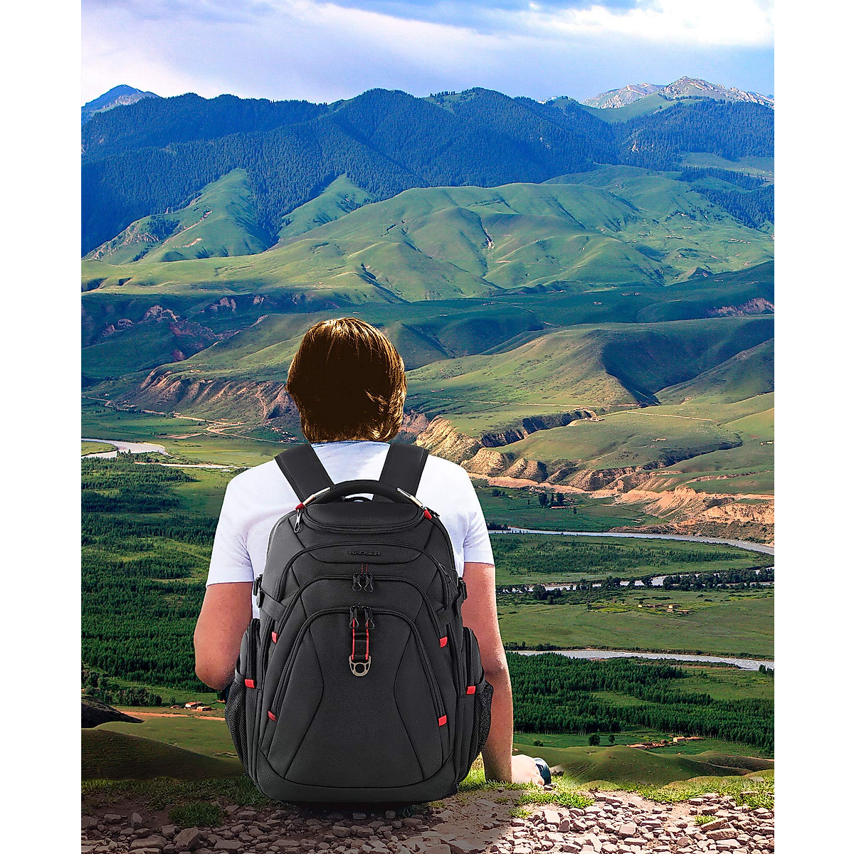 KROSER Travel Laptop Backpack 17.3 Inch XL Computer Backpack with Hard Shell Saferoom RFID Pockets Water-Repellent Business College Daypack Stylish School Laptop Bag for Men/Women-Black