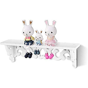 Floating Shelf, Modern White Wooden Wall Shelf Carved Cutout Design Storage Rack Chic Filigree Style for Home Living Room Bedding Room Study Kids Room Office,13.8x3.15 in