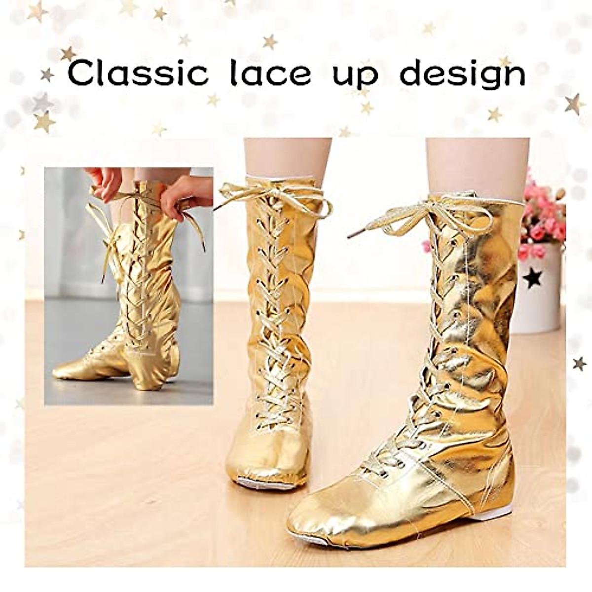 HIPPOSEUS Women's Jazz Dance Shoes Gold Split Sole Dancing Training High Top Ankle Dance Boots for Men, US 7