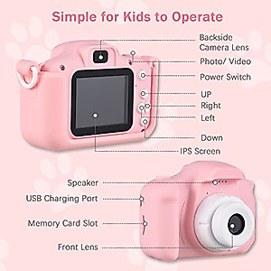 Wennzy Mini Cartoon Kids Digital Camera 1080P Digital Video Camera for Kids Dual Lens 2.0 Inch IPS Screen Built-in Battery Cute Photo Frames Featured Birthday for Boys Girls
