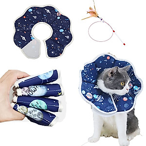 Soft Cat Cone,and Pet Teaser Cat Toy Recovery Cone Collar for Cats After Surgery to Stop Licking Scratching,Elizabethan Collar of Shame Alternative for Kitten Puppy (S)