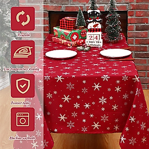 Mixweer Winter Tablecloth Rectangle Snowflake Printed Table Cover Winter Decorations Washable Table Cloth for Dinner Xmas Decor(60 x 84 Inch,Red)