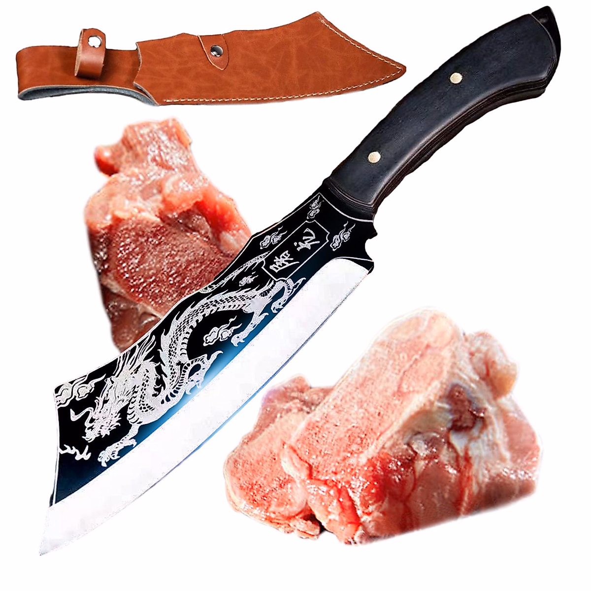 SIRDIKA Hand Forged Kitchen Butcher Knife - Handmade Dragon Slaying Knife Heavy 2.5/4/5/6/7.0MM Thickness Duty Meat Cleaver Knife 4cr High Carbon Steel Bone Chopper with Sheath (7.0MM-(1.11kg))