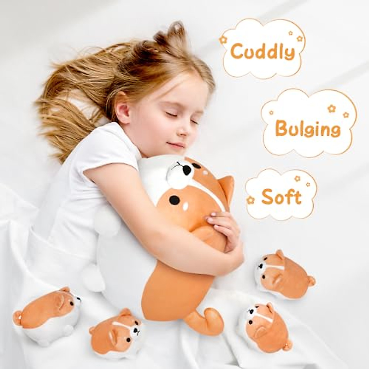 KMUYSL Unicorn Toys for Girls Ages 3 4 5 6 7 8+ Year - Unicorn Mommy Stuffed Animal with 4 Baby Unicorns in Her Tummy, Plush Toys Set for Girls, Kids (Corgi Puppies)