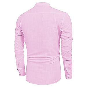 COOFANDY Men's Cotton Linen Henley Shirt Long Sleeve Hippie Casual Beach T Shirts Pink