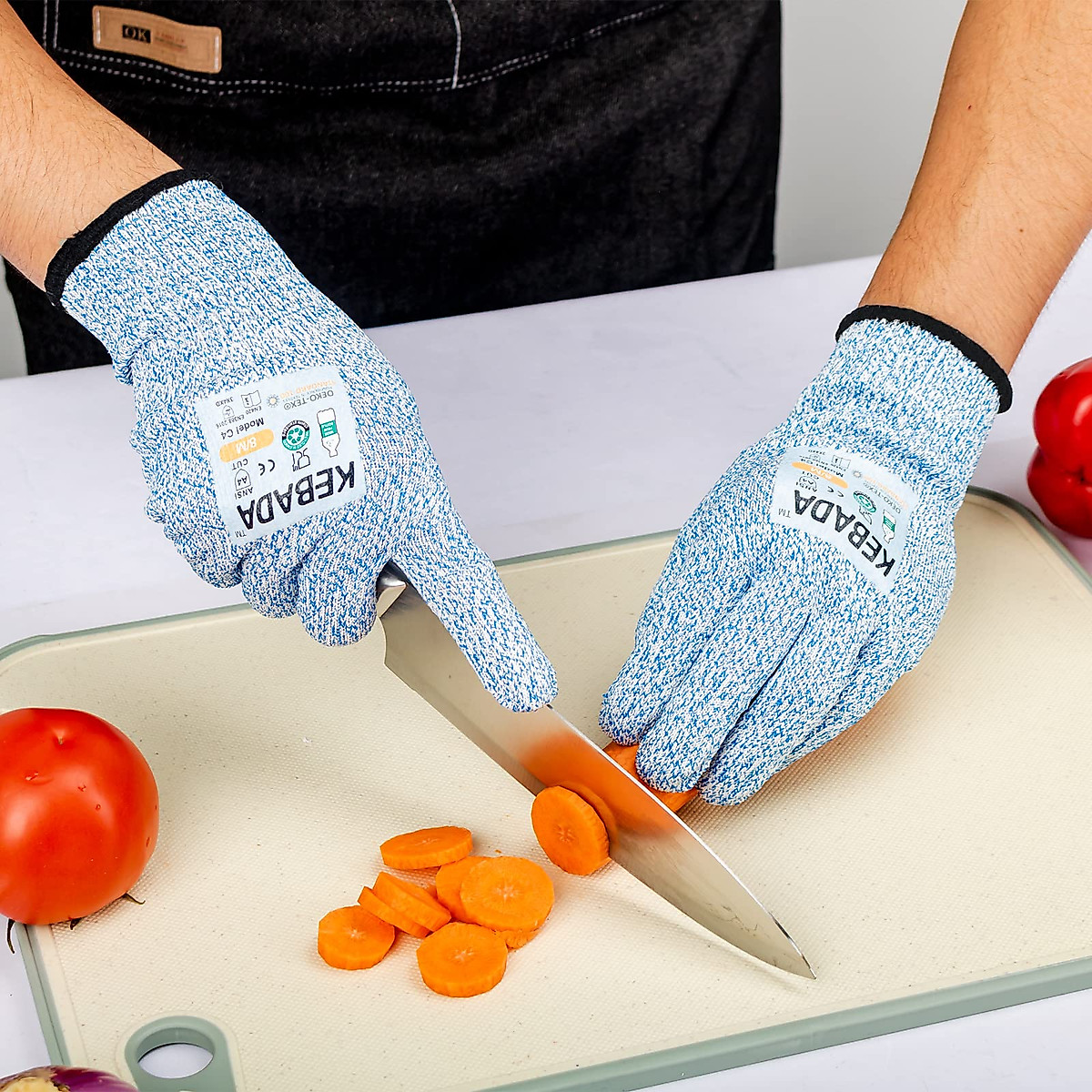 Kebada Cut Resistant Gloves, 100% Food Grade Cutting Gloves, ANSI A4 Protection Anti Cut Gloves; Glass-Free and Steel-Free, Level 5 Knife Gloves C4, Large
