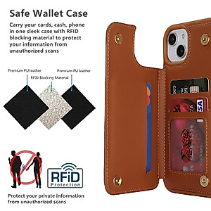 iCoverCase for iPhone 13 Case with Card Holder, iPhone 13 Wallet Case for Women Men [RFID Blocking] PU Leather Protective Wallet Phone Case for iPhone 13 6.1 Inch (Light Brown)
